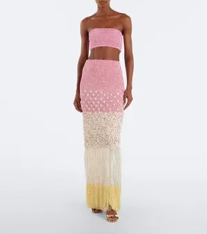 LA FUORI Là Fuori Sunrise Fringe Cascade Top And Maxi Skirt Set