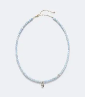 SYDNEY EVAN Icon Mounting 14kt Gold Beaded Necklace With Aquamarine And Diamonds - Blue