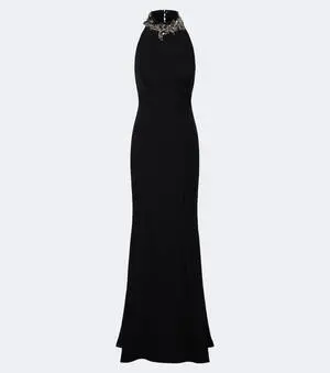 Safiyaa Lark Embellished Halterneck Crêpe Gown - Black