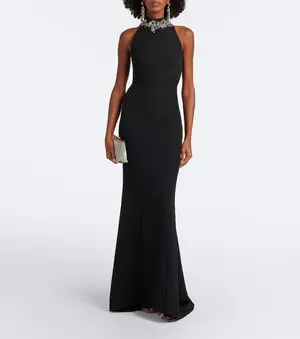 Safiyaa Lark Embellished Halterneck Crêpe Gown - Black