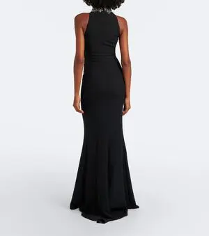 Safiyaa Lark Embellished Halterneck Crêpe Gown - Black