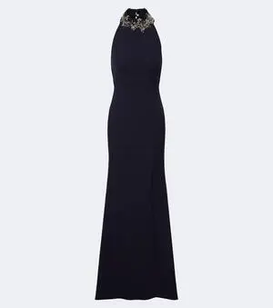 Safiyaa Lark Embellished Halterneck Crêpe Gown Blue