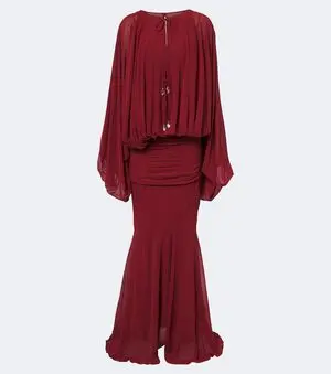 DE LA VALI Eulalia Gathe Chiffon Maxi Dress - Red