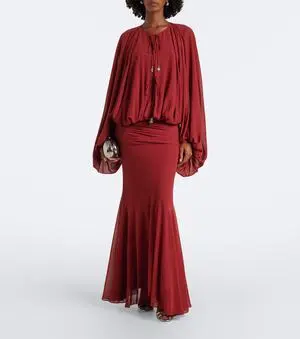 DE LA VALI Eulalia Gathe Chiffon Maxi Dress