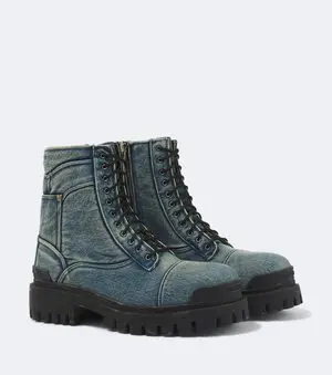 Balenciaga Combat Strike Denim Lace-up Boots