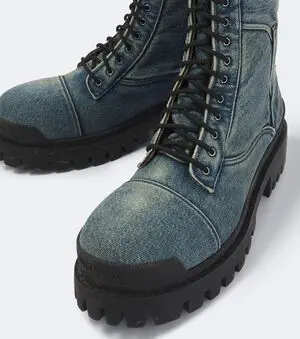 Balenciaga Combat Strike Denim Lace-up Boots