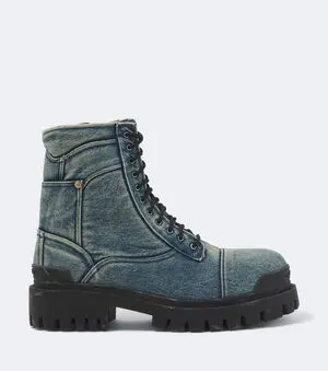 Balenciaga Combat Strike Denim Lace-up Boots