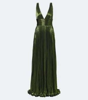 Retrofete Perindo Plissé Lamé Gown - Green