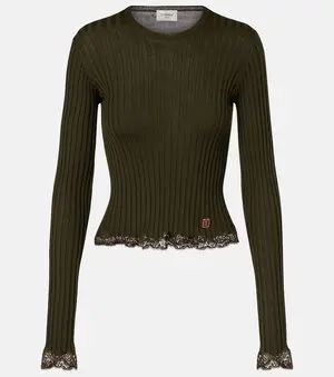 Saint Laurent Lace-trimmed Wool, Cashmere, And Silk Top