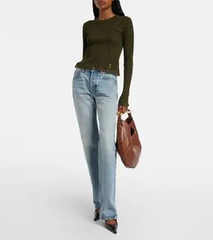 Saint Laurent Lace-trimmed Wool, Cashmere, And Silk Top