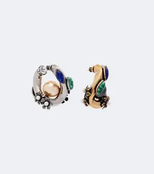 Etro Crystal-embellished Faux-pearl Hoop Earrings - Multicoloured