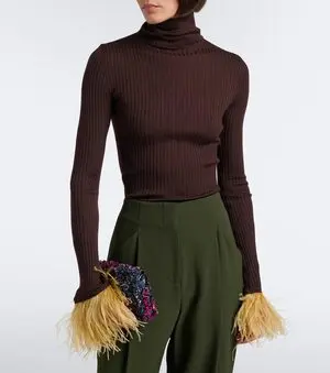 La DoubleJ Feather-trimmed Cashmere And Silk Top