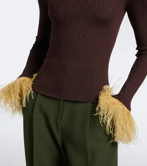 La DoubleJ Feather-trimmed Cashmere And Silk Top