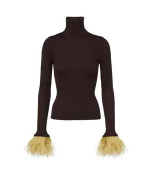 La DoubleJ Feather-trimmed Cashmere And Silk Top - Brown