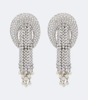 Valentino Garavani Crystal-embellished Faux Pearl Clip-on Earrings - Silver