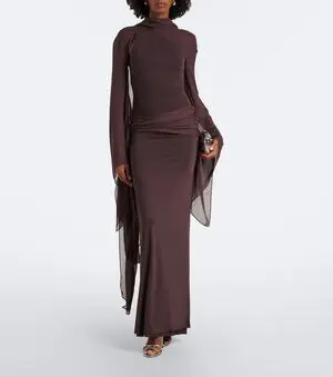 DE LA VALI Sabela Georgette Maxi Dress - Brown