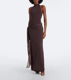 DE LA VALI Sabela Georgette Maxi Dress - Brown