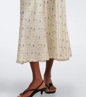 DÔEN Adelana Floral Silk Midi Dress - White