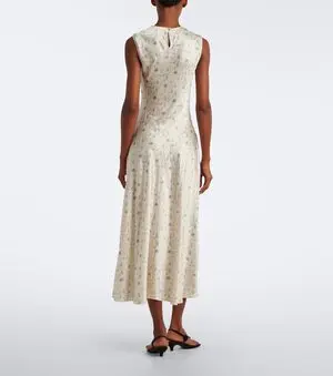 DÔEN Adelana Floral Silk Midi Dress - White