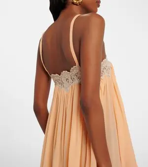 Chloé Lace-trimmed Silk Georgette Minidress