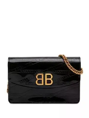 BALENCIAGA 2019 Embossed Patent Losange Bb Wallet On Chain Crossbody Bag