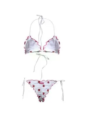 MC2 SAINT BARTH Hibiscus-embroidered Seersucker Bikini - White