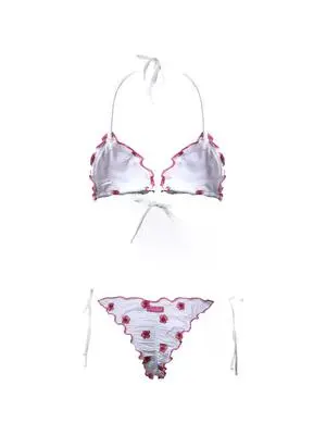 MC2 SAINT BARTH Seersucker Bikini With Hibiscus Embroidery