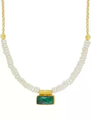 OTTOMAN HANDS Pearl And Emerald Pendant Necklace - Gold