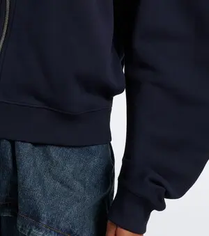 Loewe Cotton Fleece Zip-up Hoodie With Leather Trim - Blue