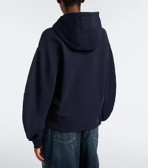 Loewe Cotton Fleece Zip-up Hoodie With Leather Trim - Blue