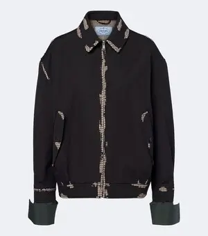 Prada Houndstooth Devoré Cotton Blouson Jacket - Black