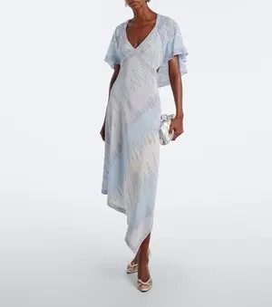 Emilio Pucci Labirinto Asymmetric Silk Crêpe De Chine Midi Dress
