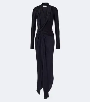Victoria Beckham Lea Draped Silk-trimmed Jersey Maxi Dress - Blue