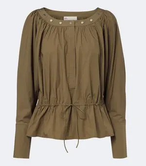 Tory Burch Studded Cotton-blend Poplin Blouse - Green