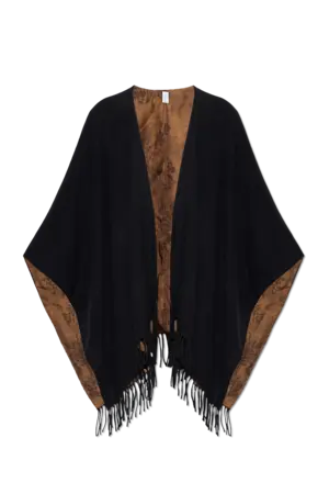 FERRAGAMO Double-sided Poncho With Fringes - Black