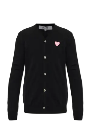 Play Comme Des Garcon Wool Cardigan With Logo Patch - Black