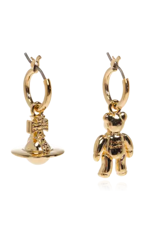 VIVIENNE WESTWOOD Ruby Small Hoop" Asymmetric Earrings With Teddy Bear And Orb Motifs - Gold