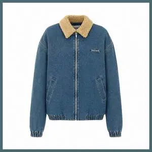 Miu Miu Denim Jacket With Rib Knit Collar - Blue
