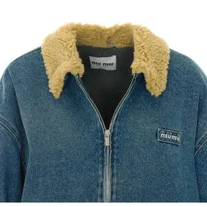 Miu Miu Denim Jacket With Rib Knit Collar - Blue