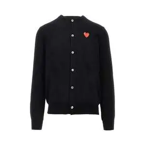 Play Comme Des Garcon Heart Patch Crewneck Cardigan - Black
