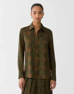 Lafayette 148 New York Glen Plaid Print Silk Button Front Blouse