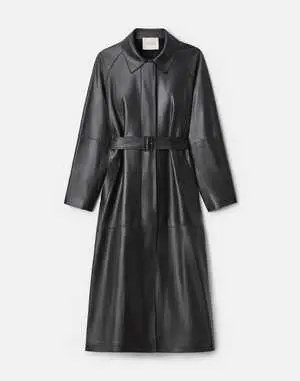 Lafayette 148 New York Nappa Leather Belted Oversized Trench Coat