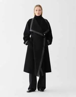 Lafayette 148 New York Cashmere Double Face Belted A-line Coat - Black