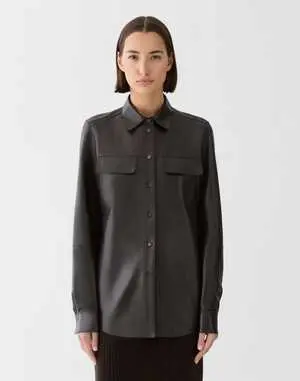 Lafayette 148 New York Nappa Leather Button Front Shirt