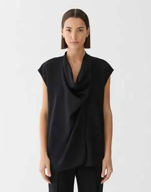 Lafayette 148 New York Organic Silk Georgette Convertible Blouse - Black