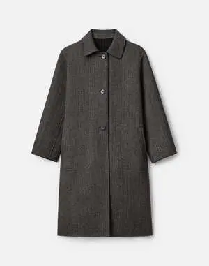 Lafayette 148 New York Wool Cashmere Herringbone Reversible Overcoat - Black Multi