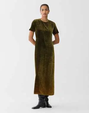 Lafayette 148 New York Glen Plaid Velvet Devor?? Midi Dress - Forest Multi