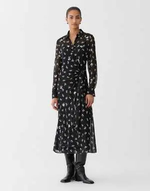 Lafayette 148 New York Ditsy Floral Sequin Embellished Silk Georgette Wrap Dress - Black Multi