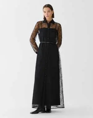 Lafayette 148 New York Chantilly Lace Belted Shirt Dress