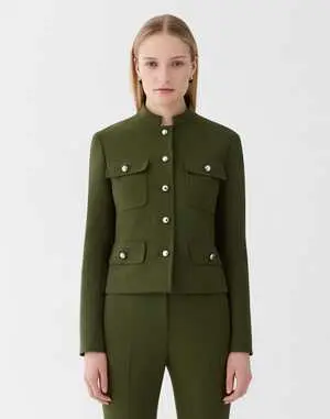 Lafayette 148 New York Wool Double Face Cropped Jacket - Forest